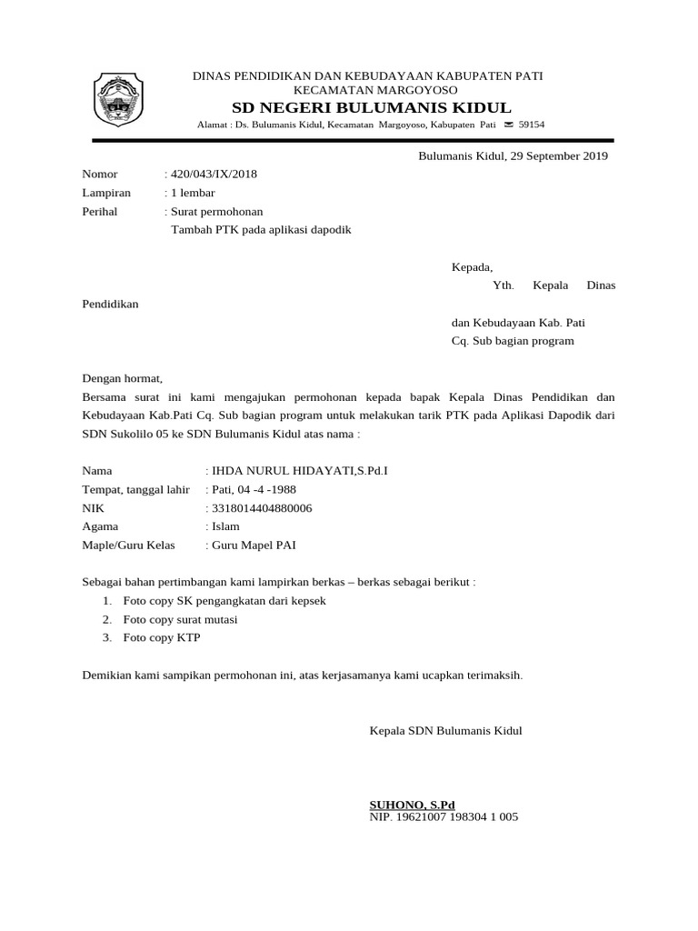 Surat Tarik PTK Ihda | PDF