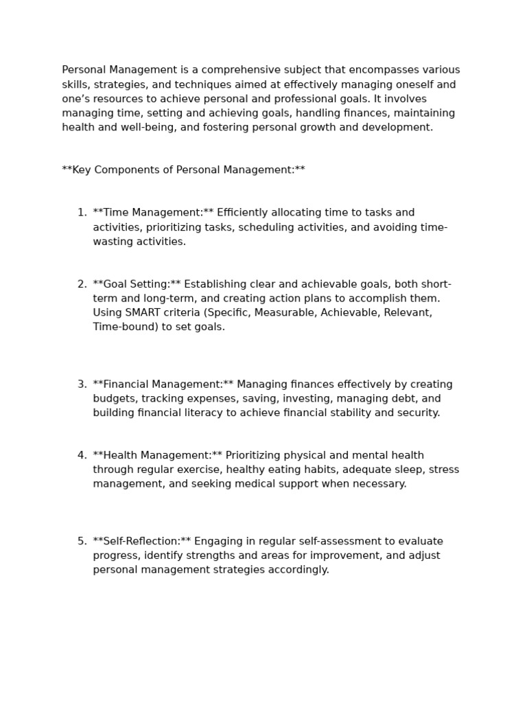 Essential Skills for Personal Management | PDF | Goal | Personal ...