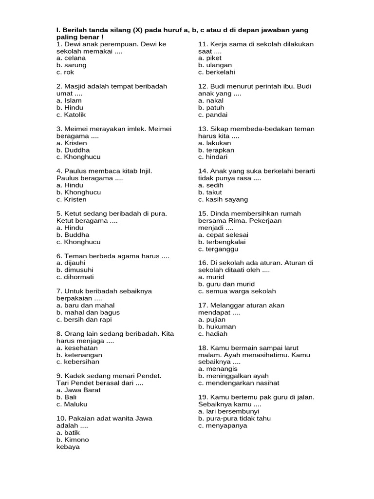 Soal PAS PPKn Kelas1 | PDF
