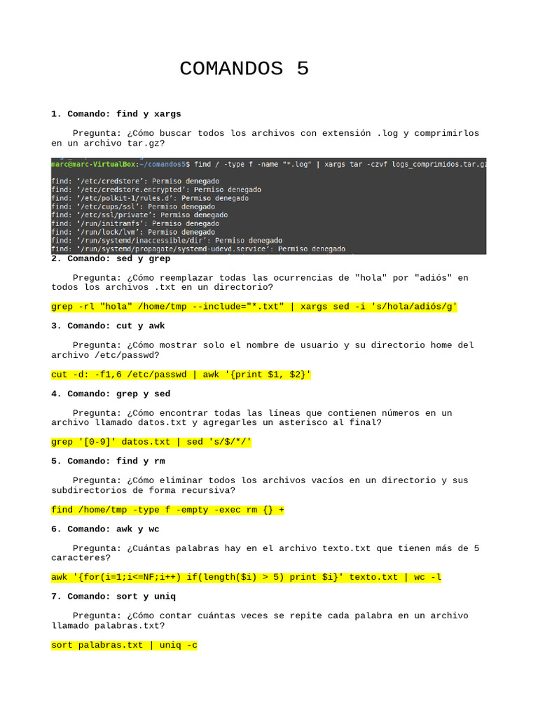 Comandos útiles de Linux para tareas comunes | PDF | Archivo de ...