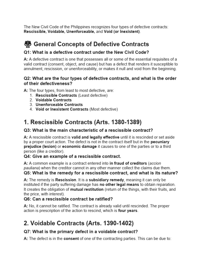 Defective Contracts | PDF | Annulment | Void (Law)
