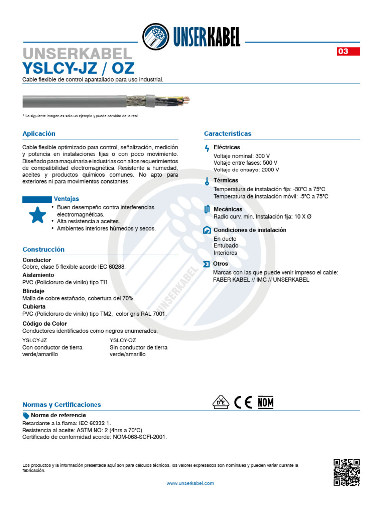 Cable Flexible de Control YSLCY-JZ/OZ | PDF | Conductor electrico ...