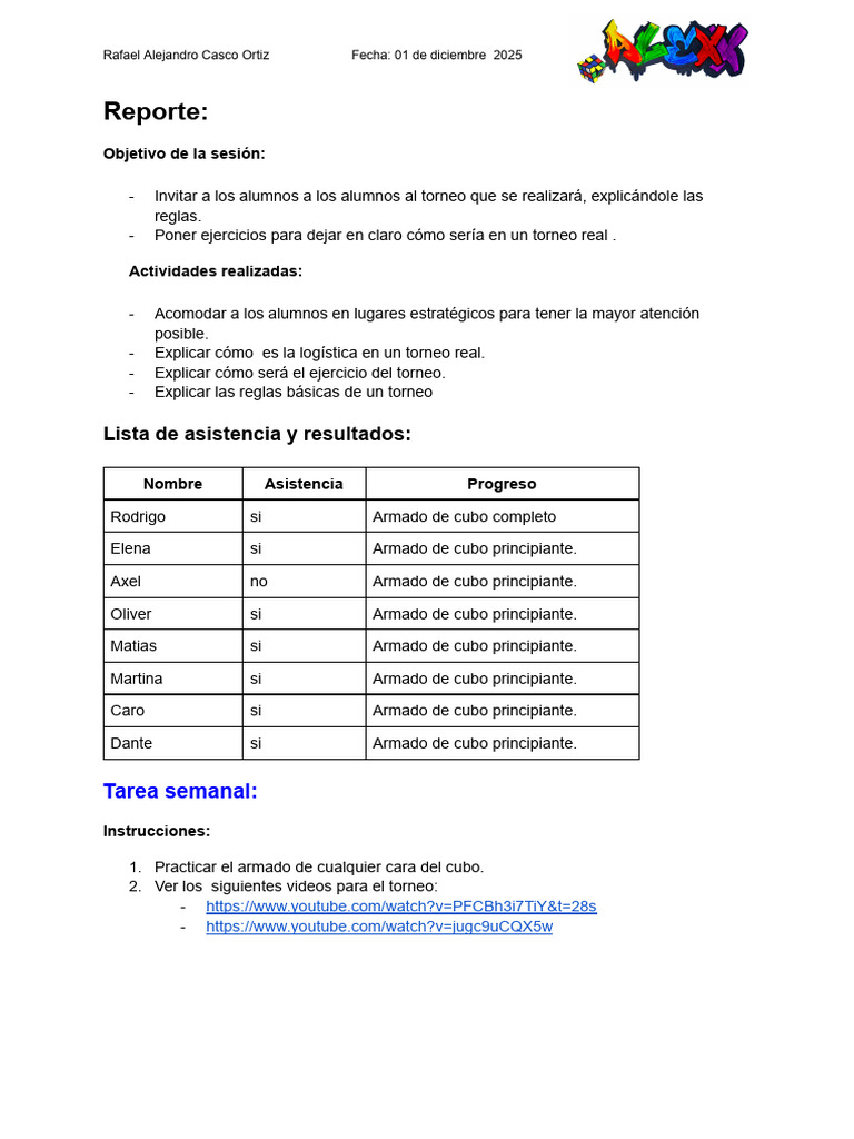 Reporte Clase - 01 Diciembre 2025 (Principiante) - MSP | PDF