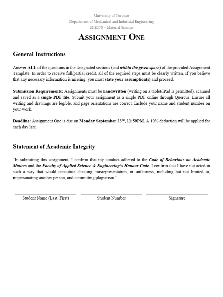 MIE270 Material Science Assignment Guide | PDF | Steel | Heat Treating