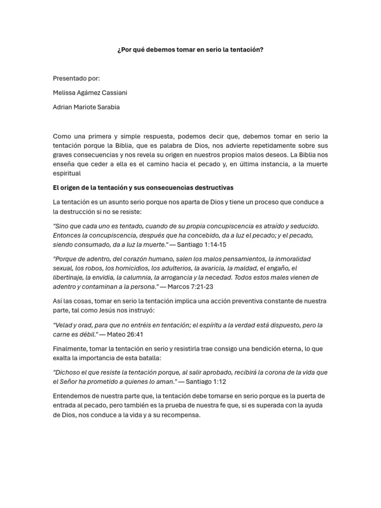 Por Qué Debemos Tomar en Serio La Tentación | PDF