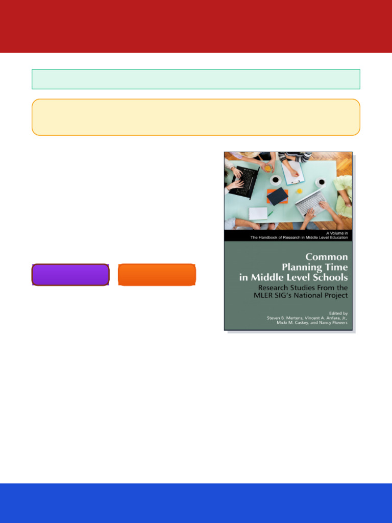 Common Planning Time in Middle Level Schools Research Studies from the ...