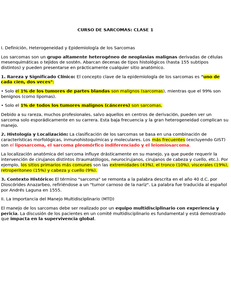 Curso de Sarcomas: Epidemiología y Manejo | PDF | Sarcoma | Biopsia
