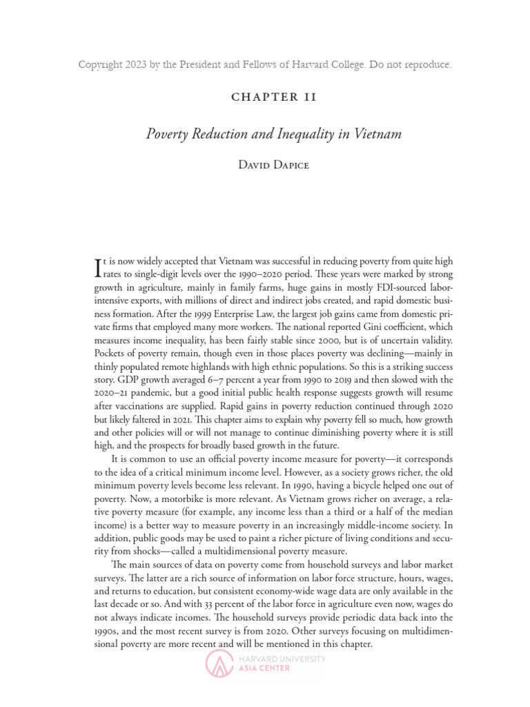 Dapice (Chapter 11) - Poverty Reduction in Vietnam | PDF | Cost Of ...