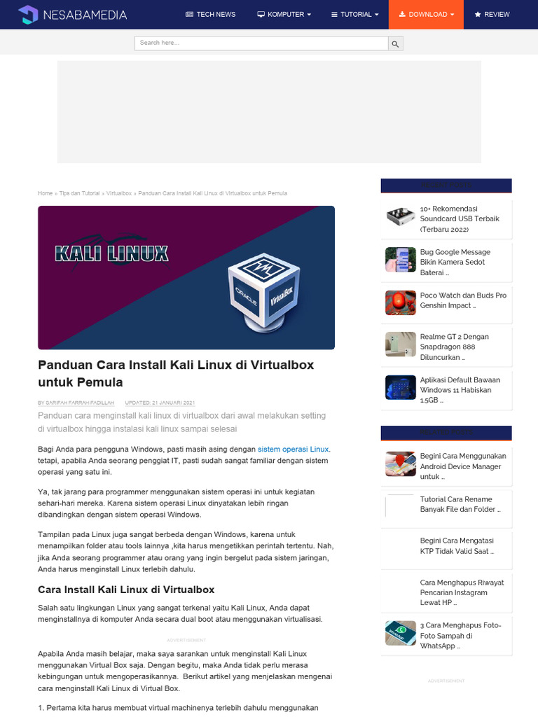 Cara Install Kali Linux Di Virtualbox 2021 (Lengkap+gambar) | PDF