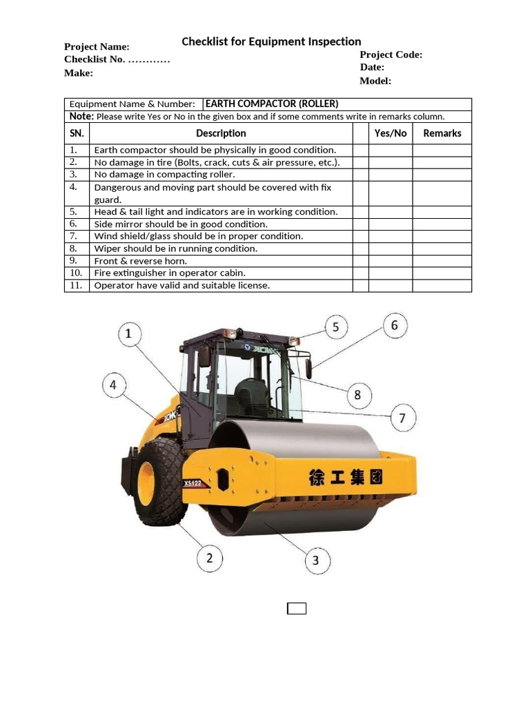 Earth Compactor Inspection Checklist | PDF