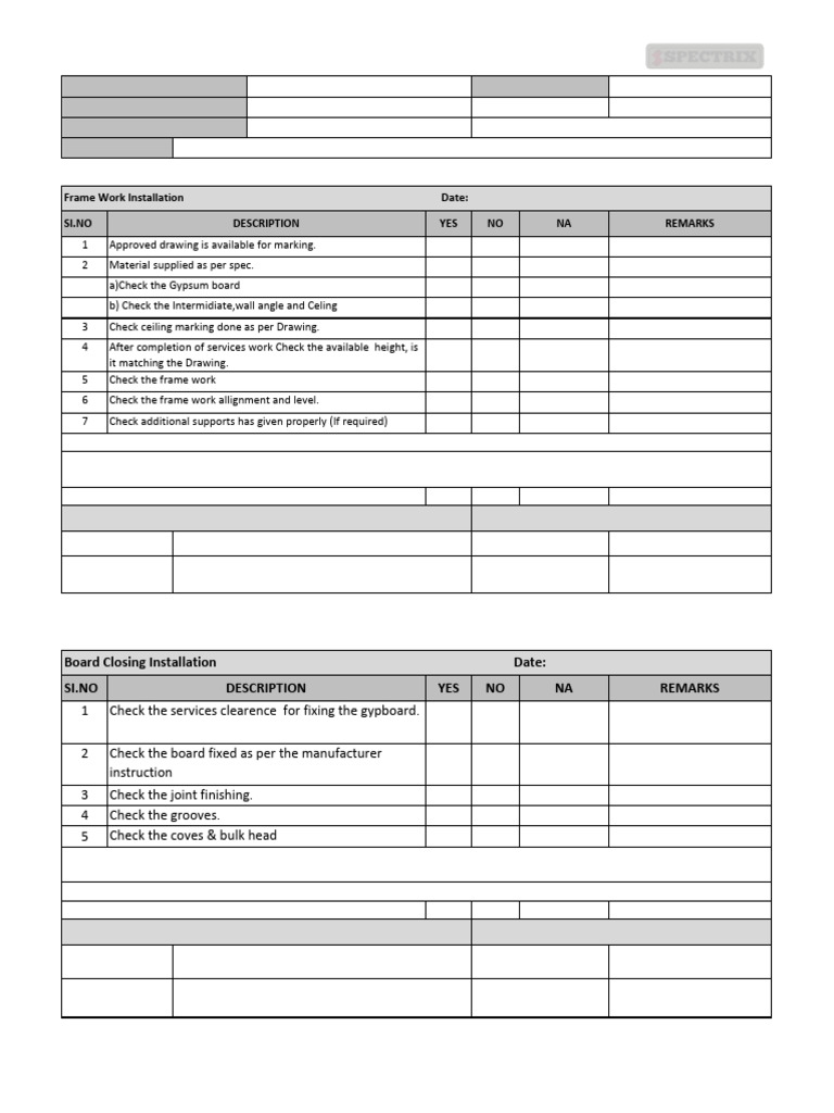 False Ceiling Checklist-SAS Spectrix | PDF