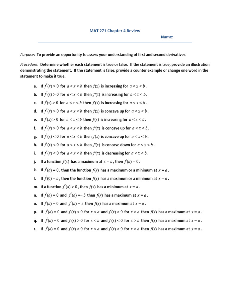 First and Second Derivative Review | PDF