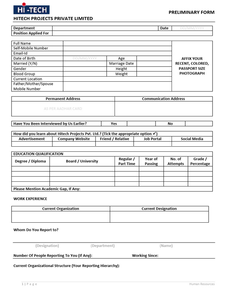 Preliminary Form-Hitech V Block Outer Side of The Project Is | PDF