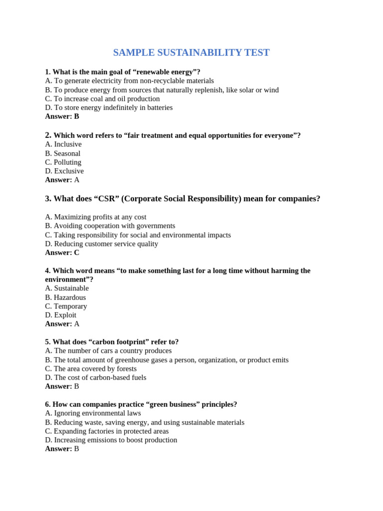 Sample Sustainability Test | PDF