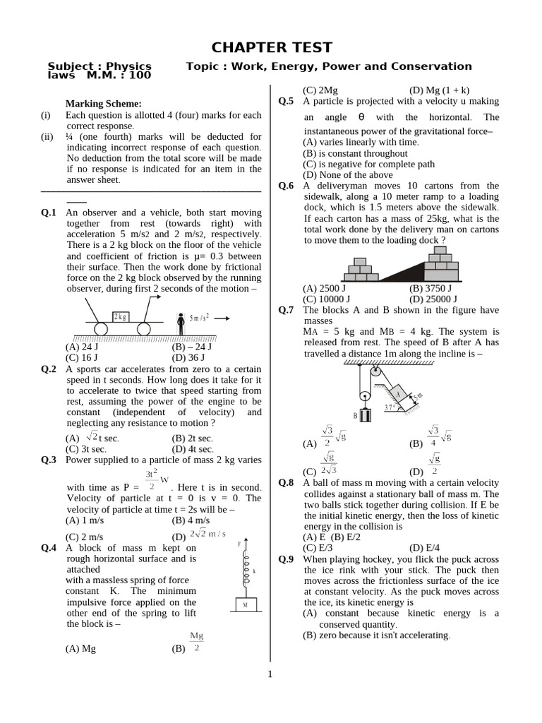 Physics Test: Work, Energy, Power | PDF | Force | Kinetic Energy