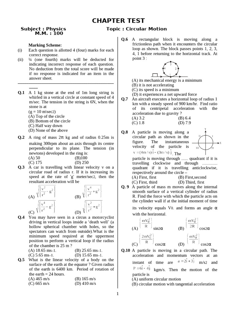 Circular Motion Physics Test Questions | PDF | Acceleration | Classical ...