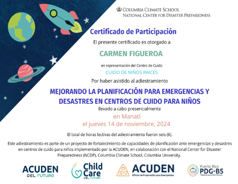 National Center For Disaster Preparedness Certificate | PDF