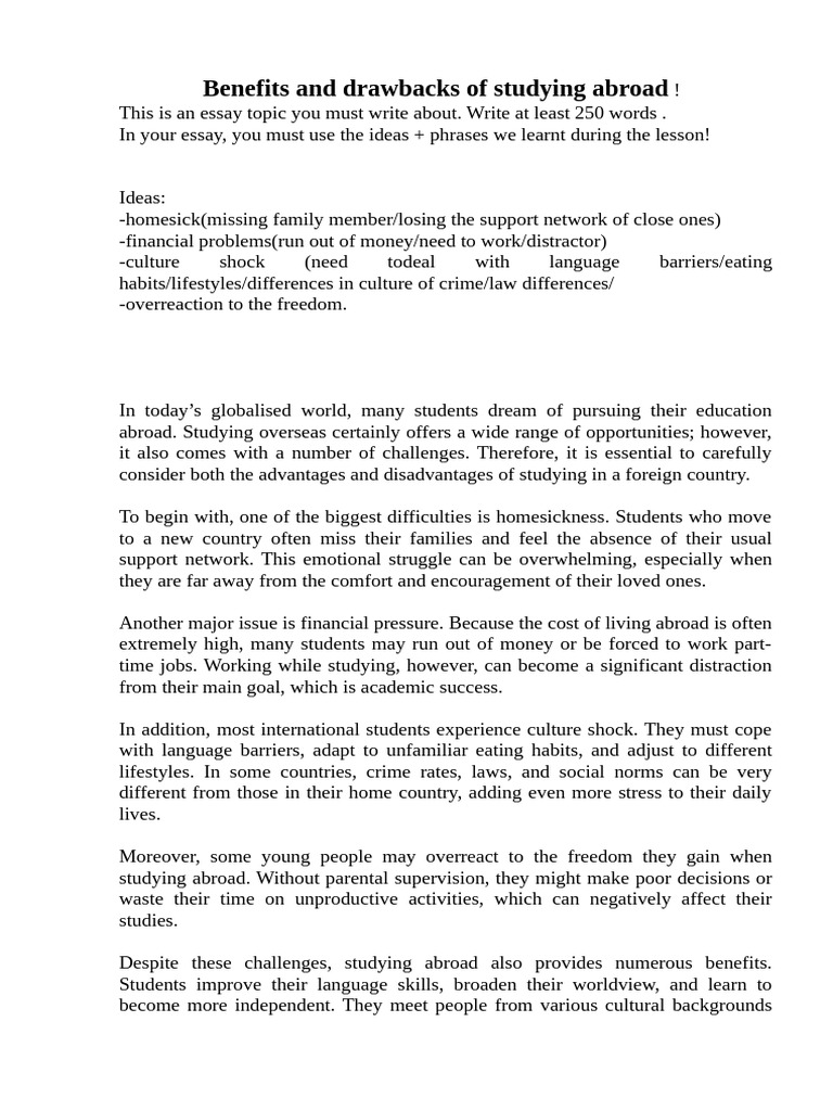 Benefits and Drawbacks of Studying Abroad | PDF | Cost Of Living ...