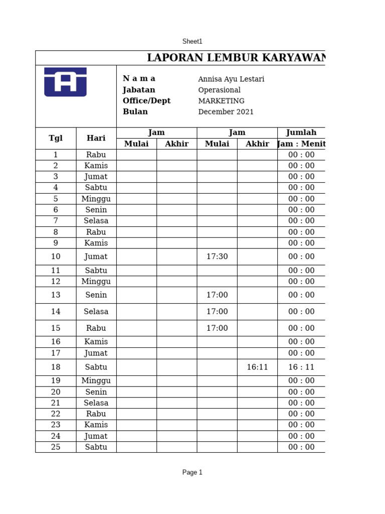 Form Lembur Corporate | PDF