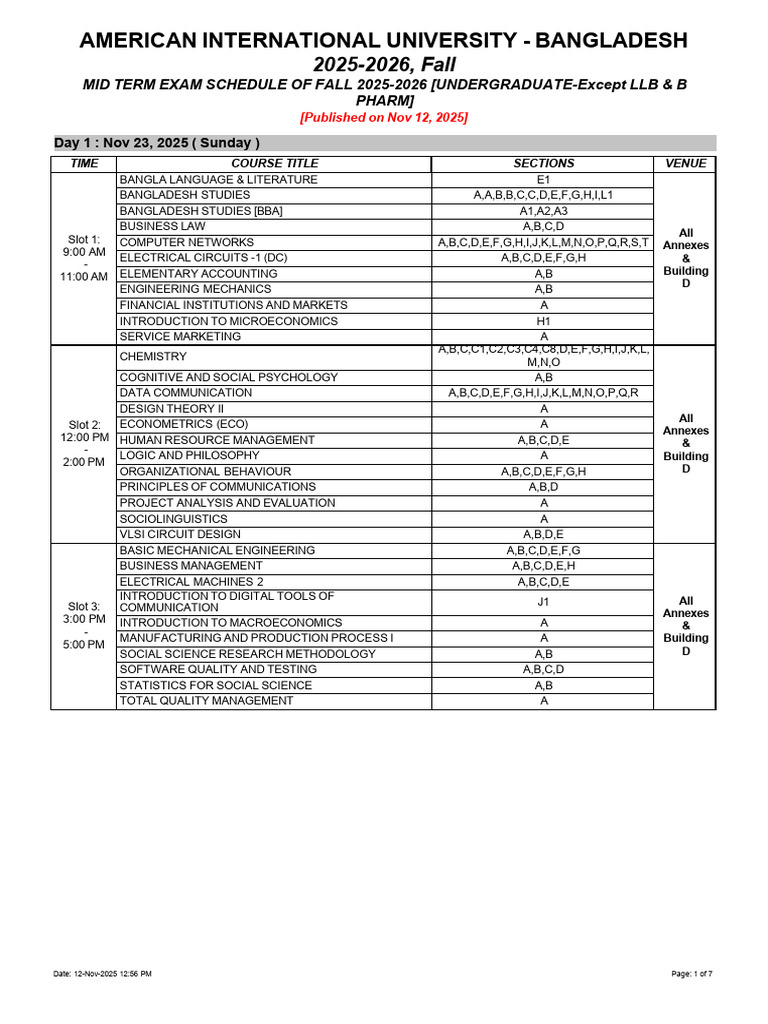 Fall 2025-2026 Midterm Exam Schedule | PDF | Electronics | Automation