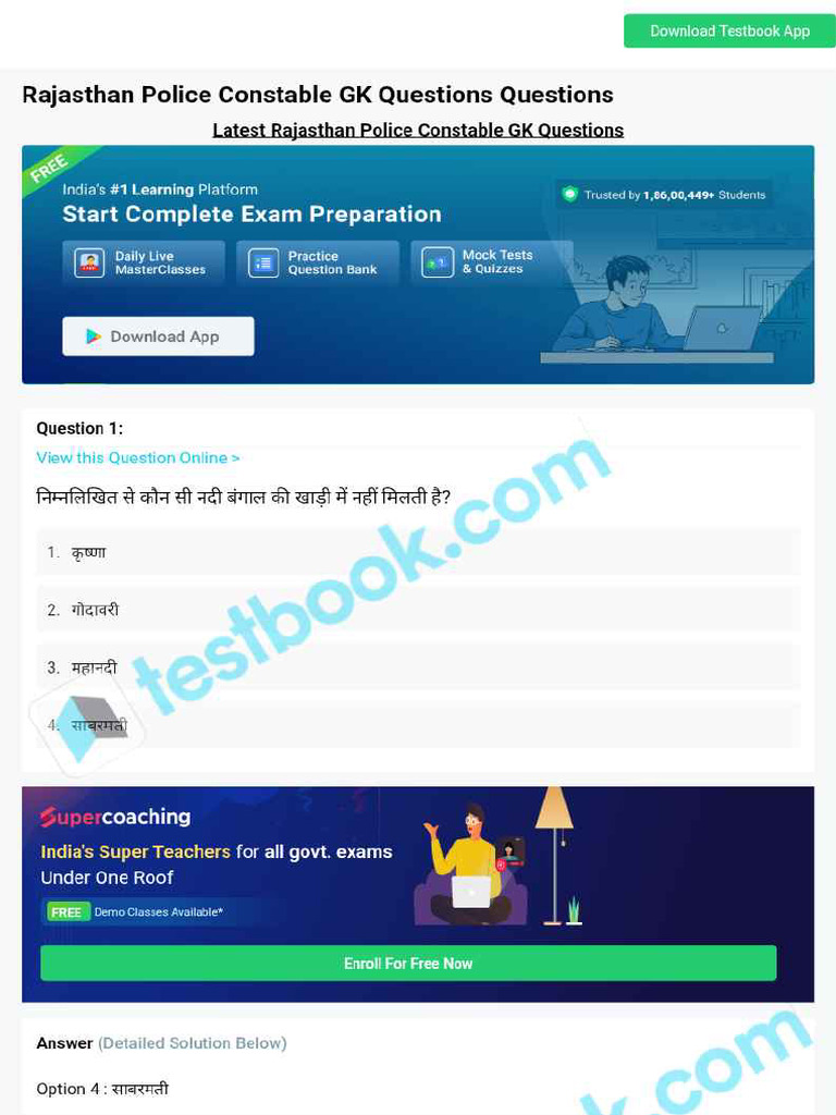 Rajasthan Police Constable GK Questions 64cd00b76bae8bcec155567f | PDF
