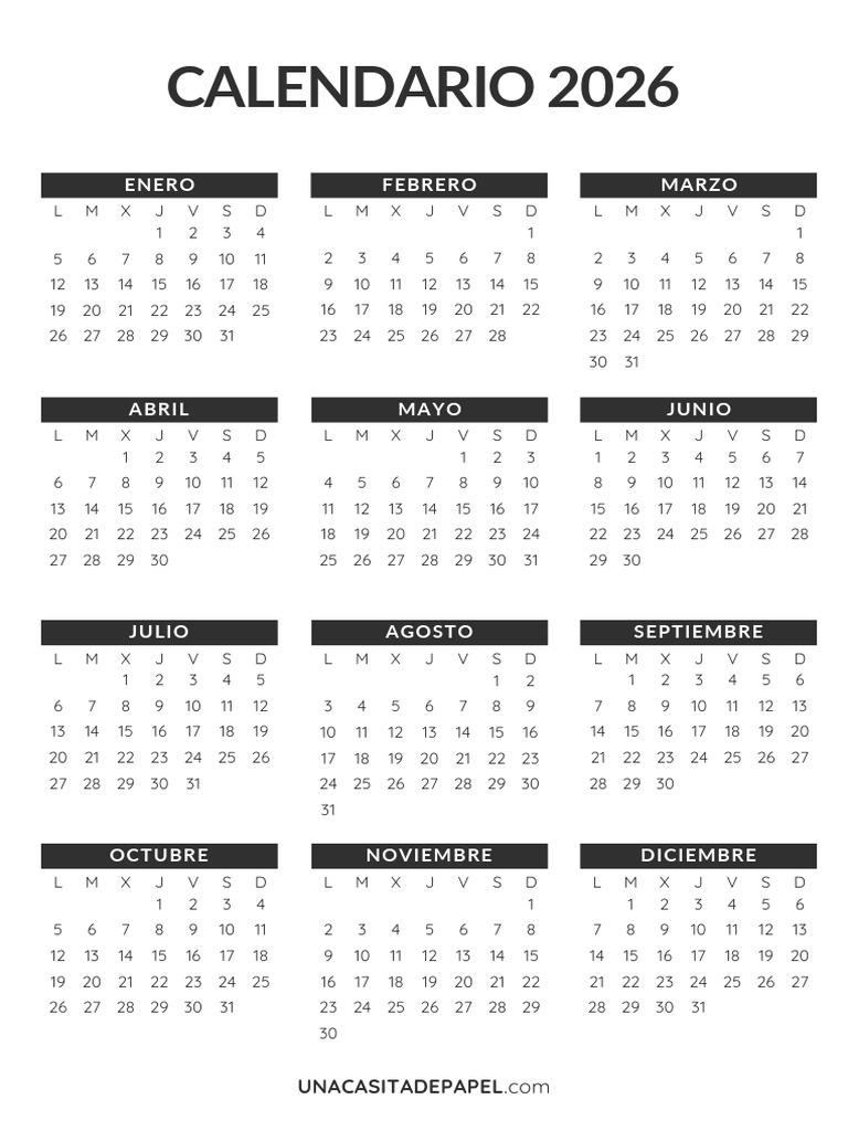 Calendario 2026: Mes a Mes | PDF