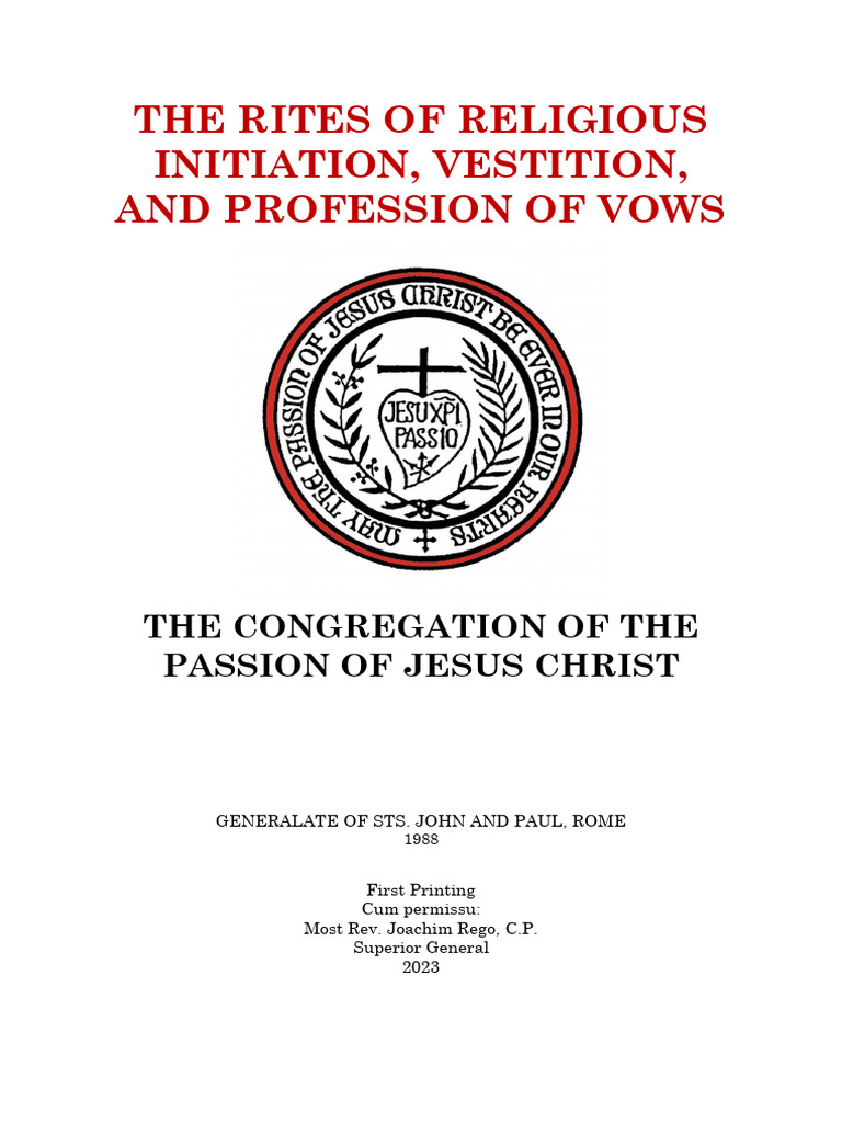 Passionist Rites of Initiation & Vows | PDF | Mass (Liturgy) | Eucharist