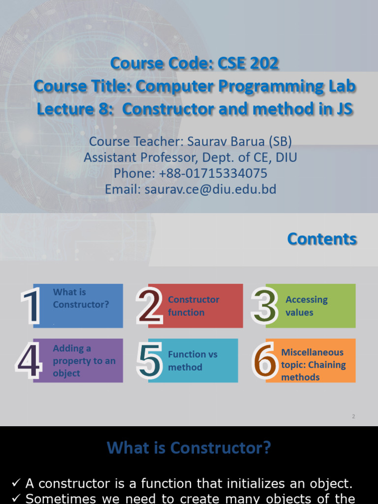 L8. Constructor and method in JS, CSE 202, BN11 | PDF | Constructor ...