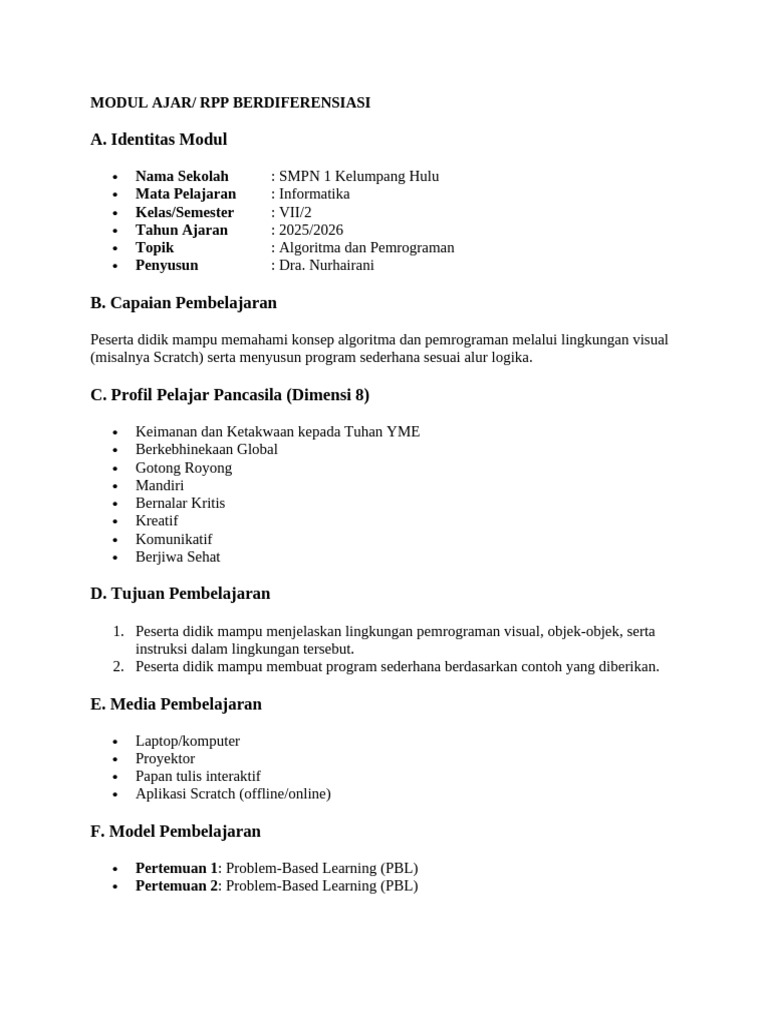 RPP Pemrograman Visual dengan Scratch | PDF