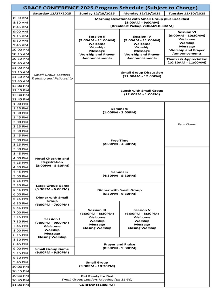 Grace Conference 2025 Schedule | PDF | Christian Worship And Liturgy