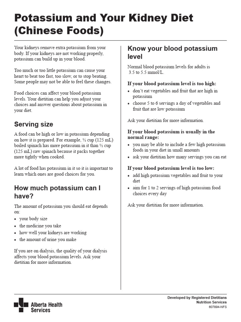 Kidney Diet: Managing Potassium Levels | PDF | Cereals | Foods