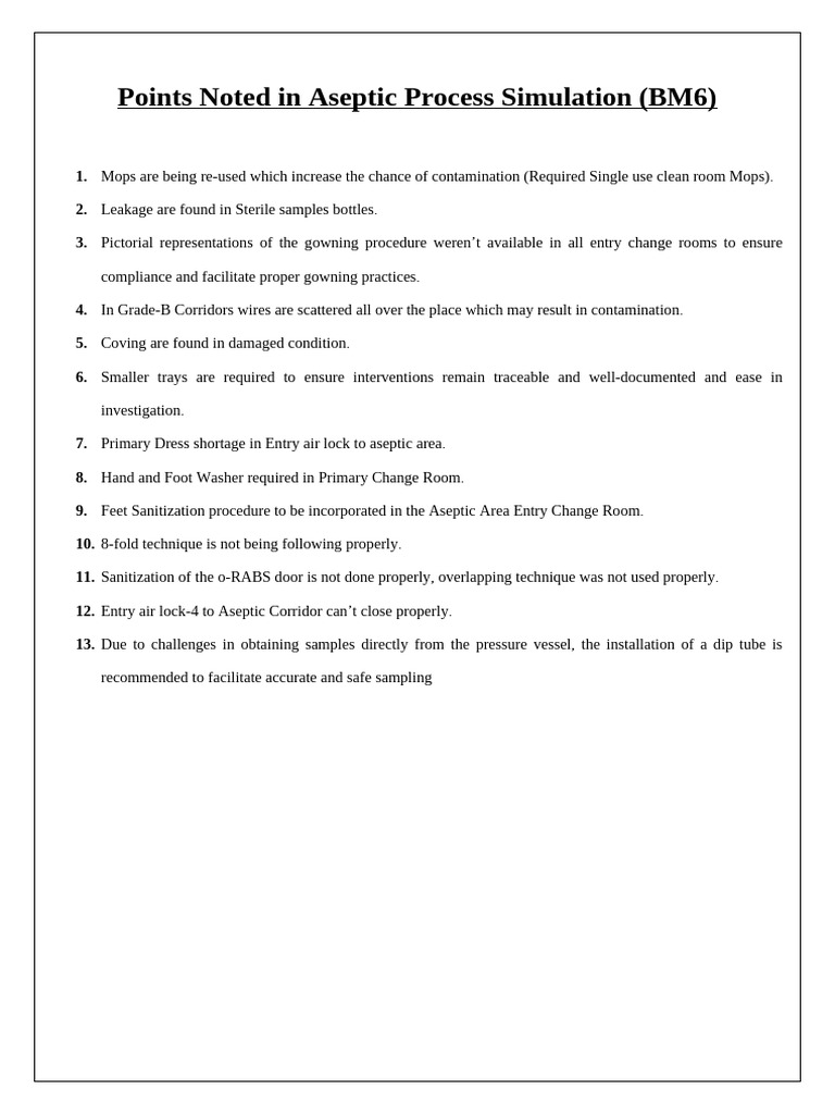 Points Noted in Aseptic Process Simulation | PDF