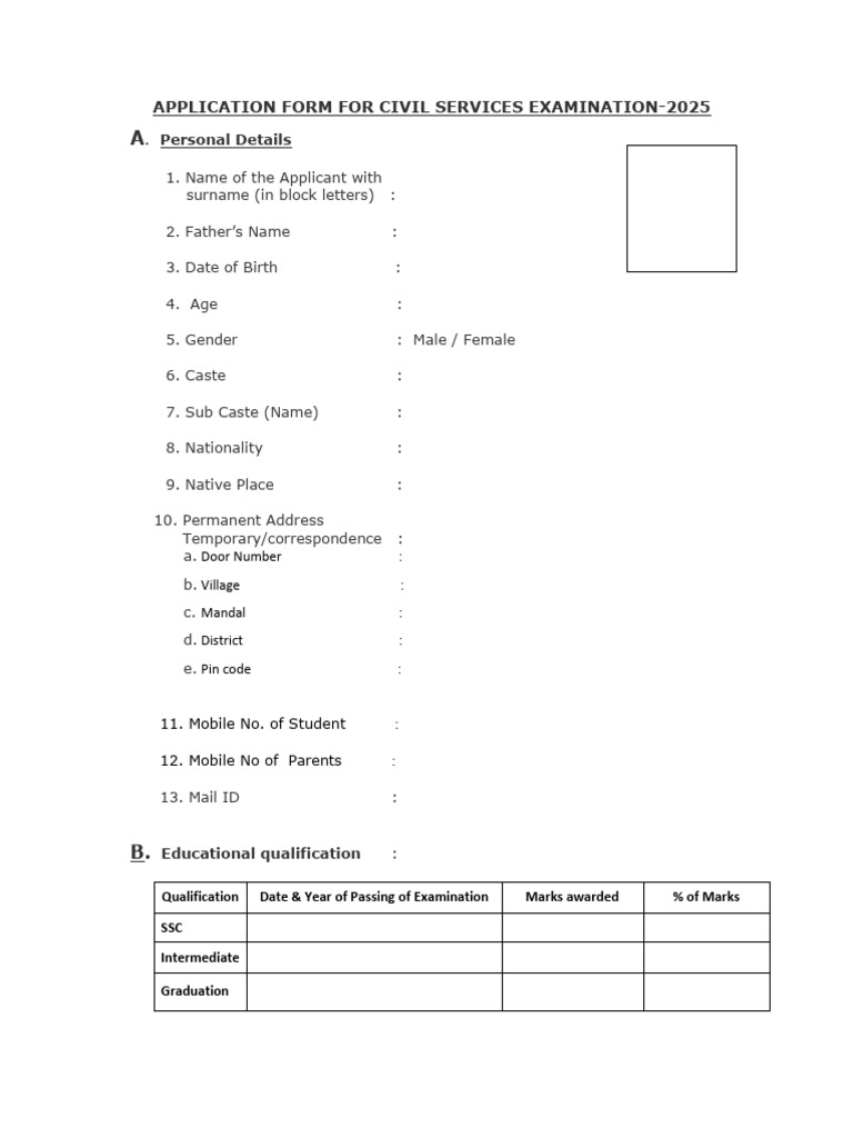 Application Form for Civil Services Examination -2025 | PDF