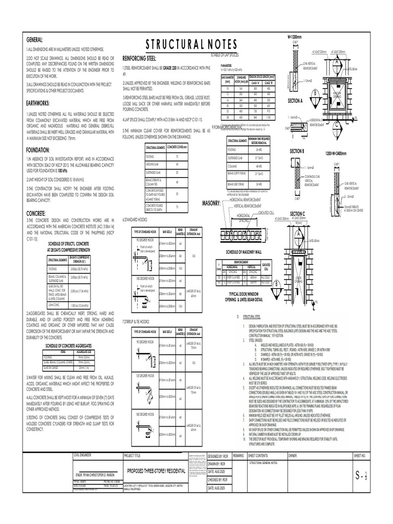 Structural Notes for Residential Project | PDF | Architectural Design ...