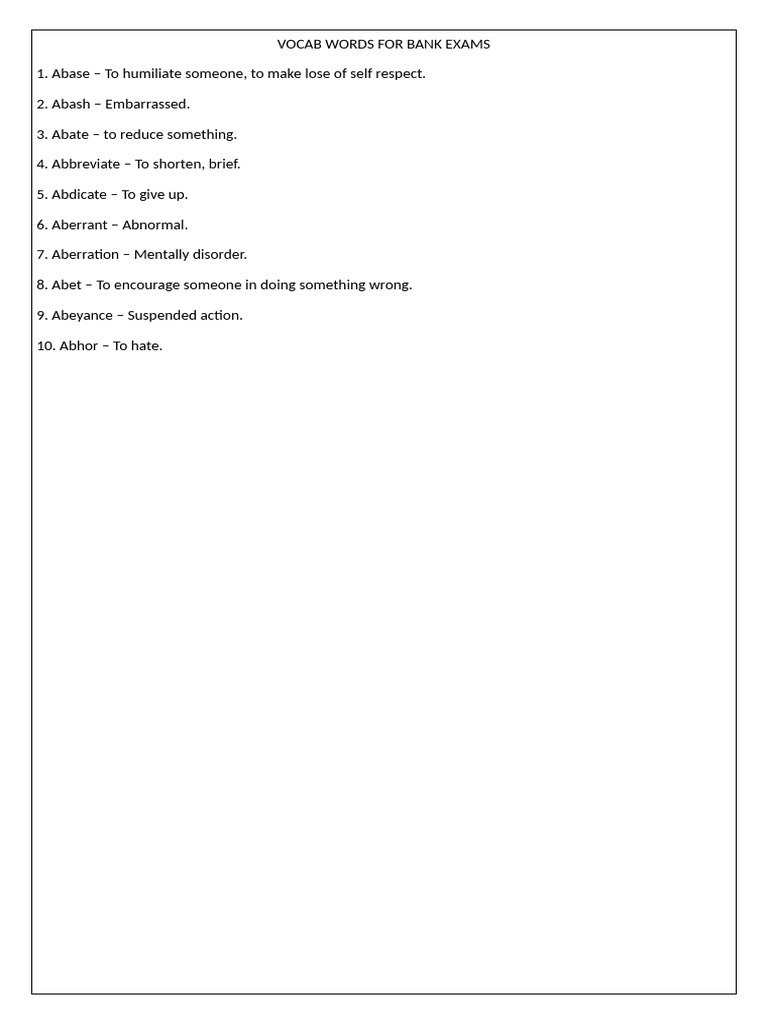 Vocab Words for Bank Exams | PDF