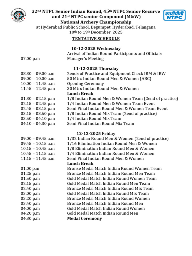 Senior National - Tentative Schedule | PDF