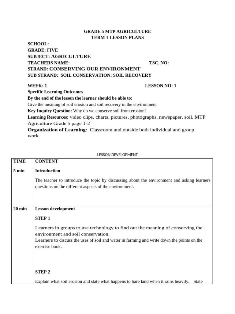 2021 2022 Grade 5 MTP Agriculture Lesson Plans Week 1 Week 5 Term 1-18 ...