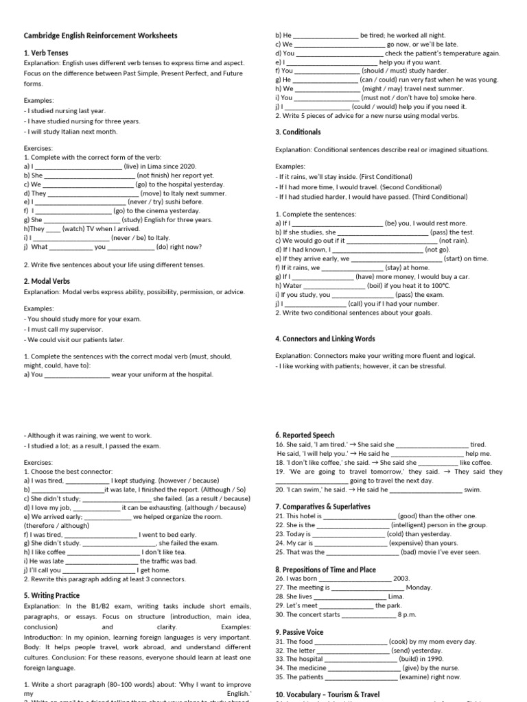 Cambridge_English_Reinforcement_Worksheets | PDF | Verb | Linguistics