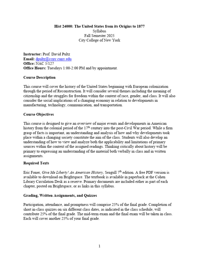Pultz_Hist 24000 Syllabus_Fall 2025 | PDF | Academic Dishonesty ...