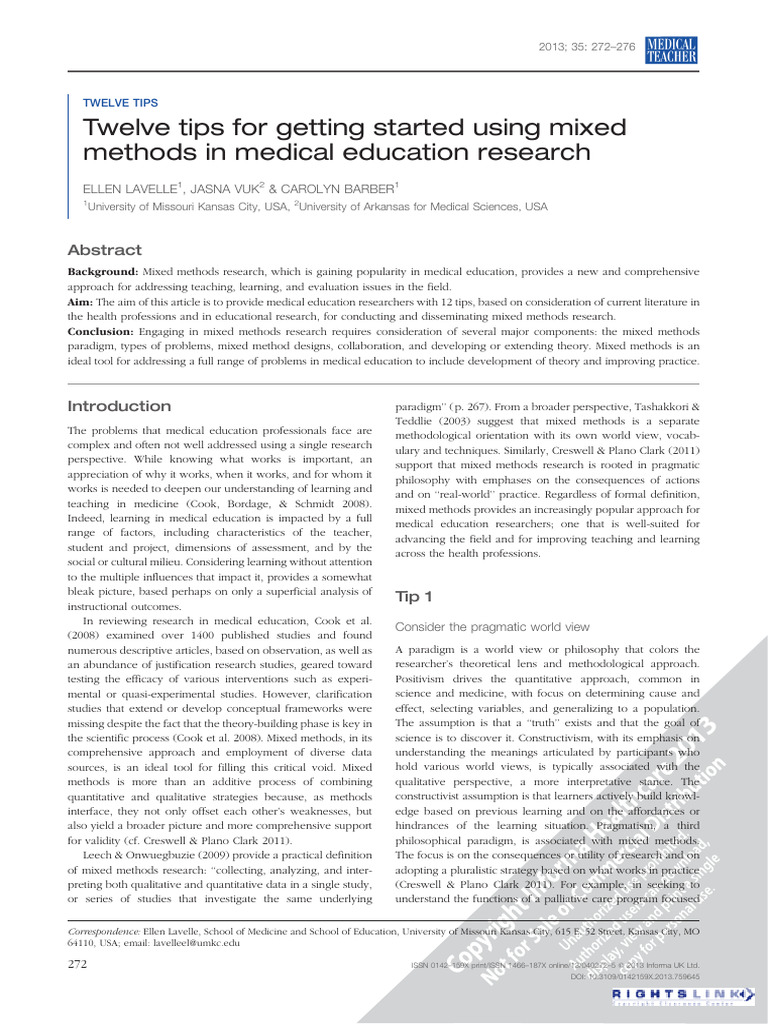 12 Tips for Mixed Methods in Medical Education | PDF | Methodology ...