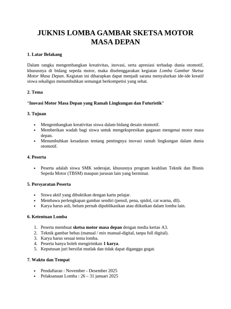 Lomba Sketsa Motor Masa Depan 2025 | PDF