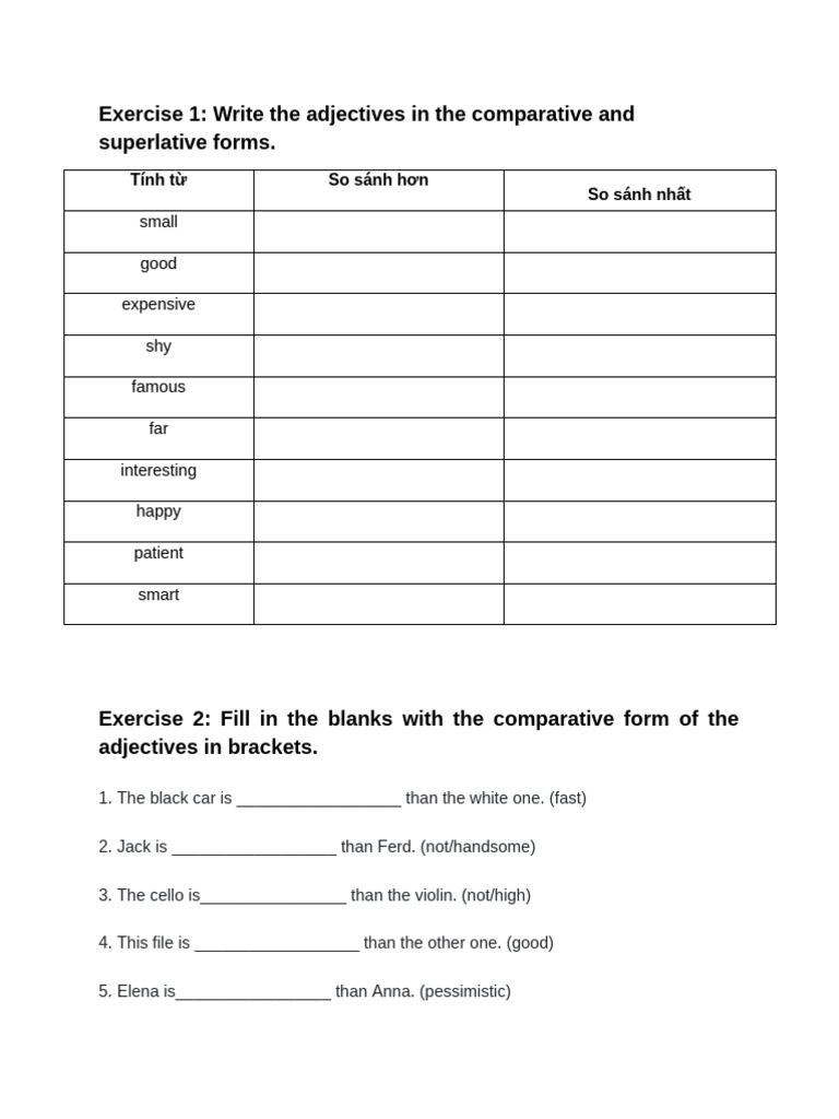 Comparative & Superlative Exercises | PDF