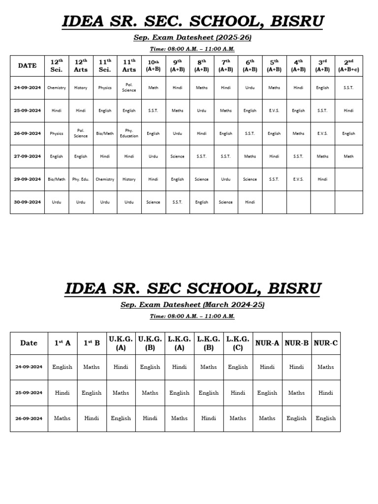 Date Sheet Sep. 2025 (1) | PDF