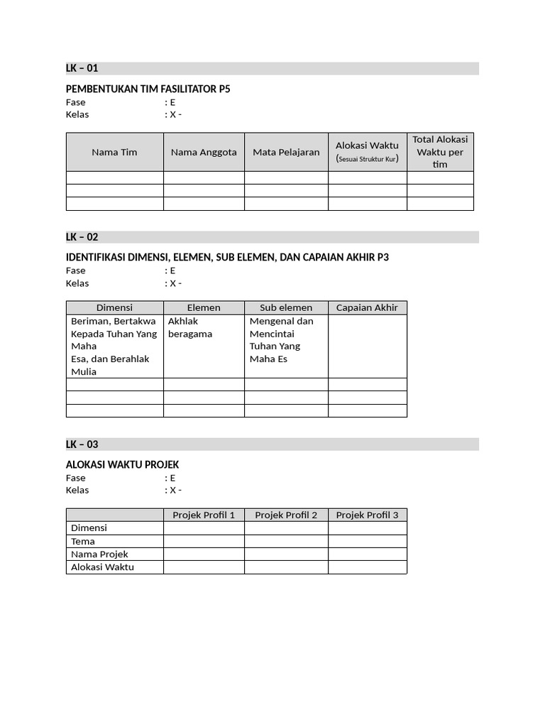 Pembentukan Tim Fasilitator P5 Kelas X | PDF