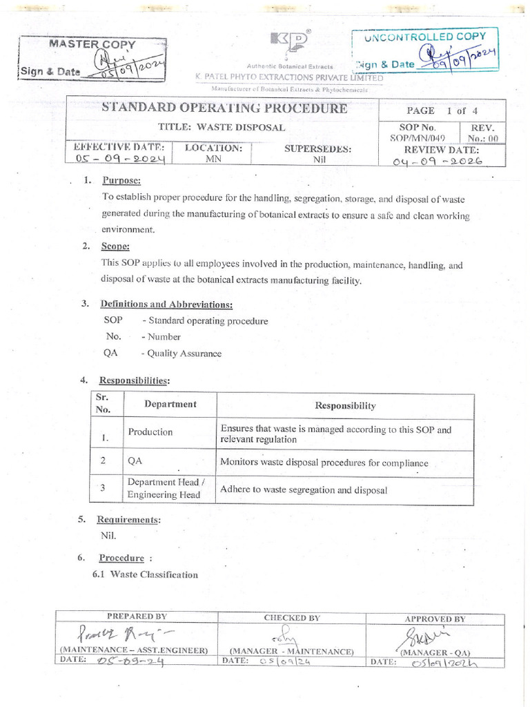 Sop - mn.049 Waste Disposal Rev No. 00 | PDF