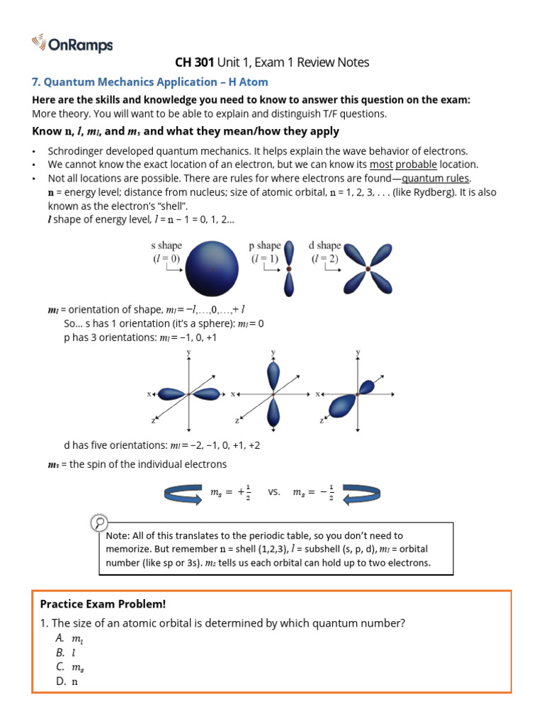 Unit 1 Exam 2 Review Notes Typed | PDF | Electron Configuration ...
