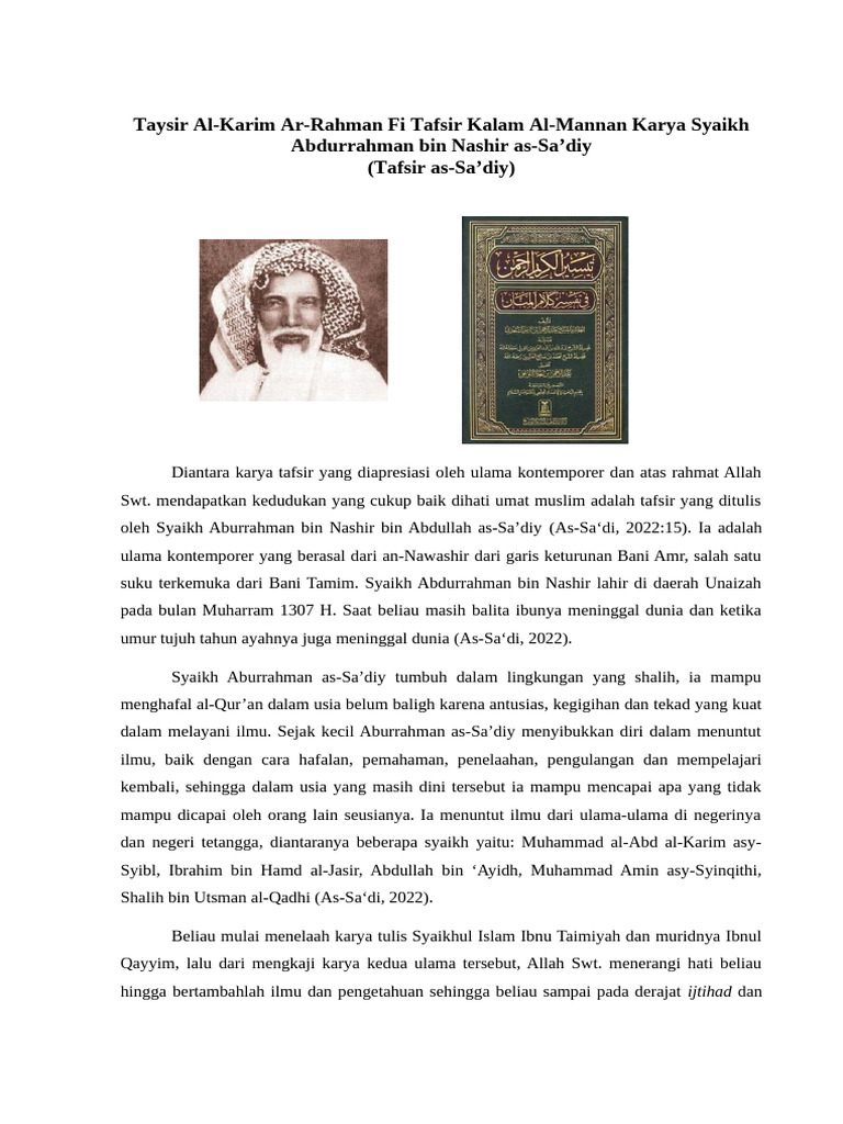 Tafsir Al-Qur'an Karya Syaikh As-Sa'diy | PDF