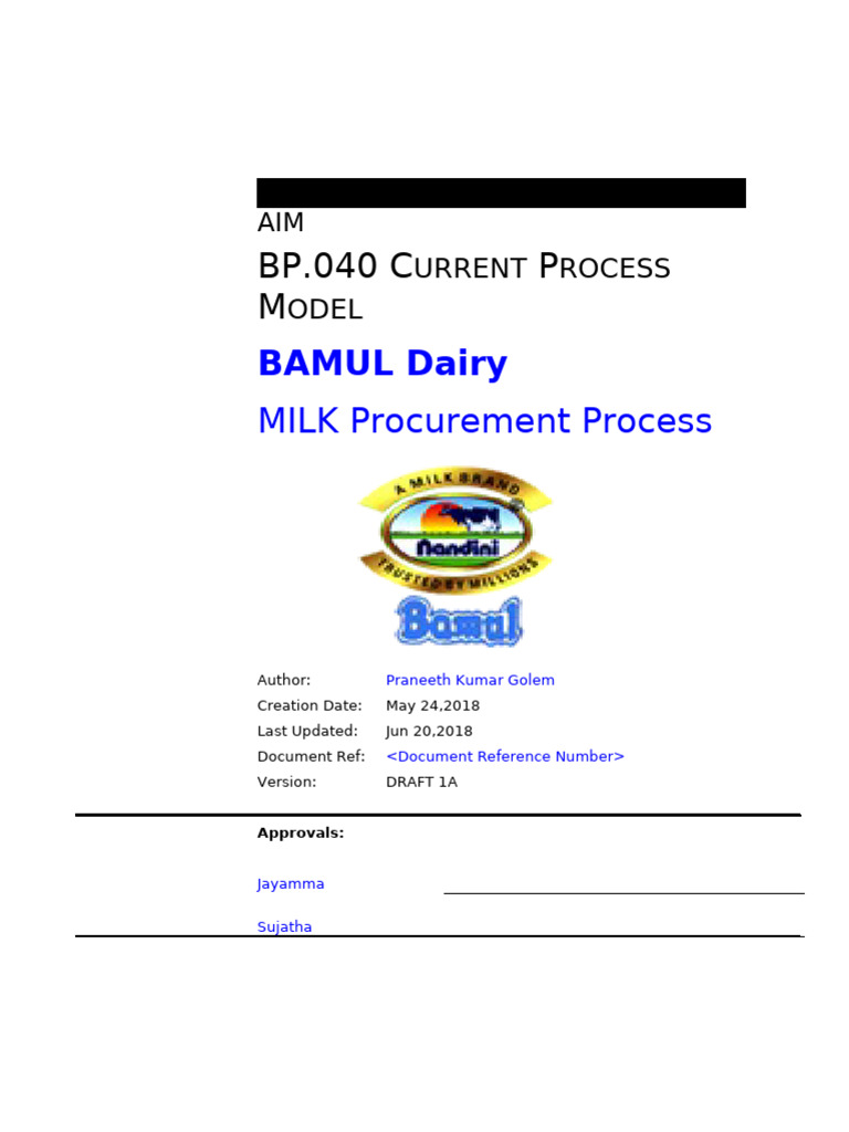 Bp040 Bamul Milk Collection-Process Current Process Model | PDF | Dairy ...