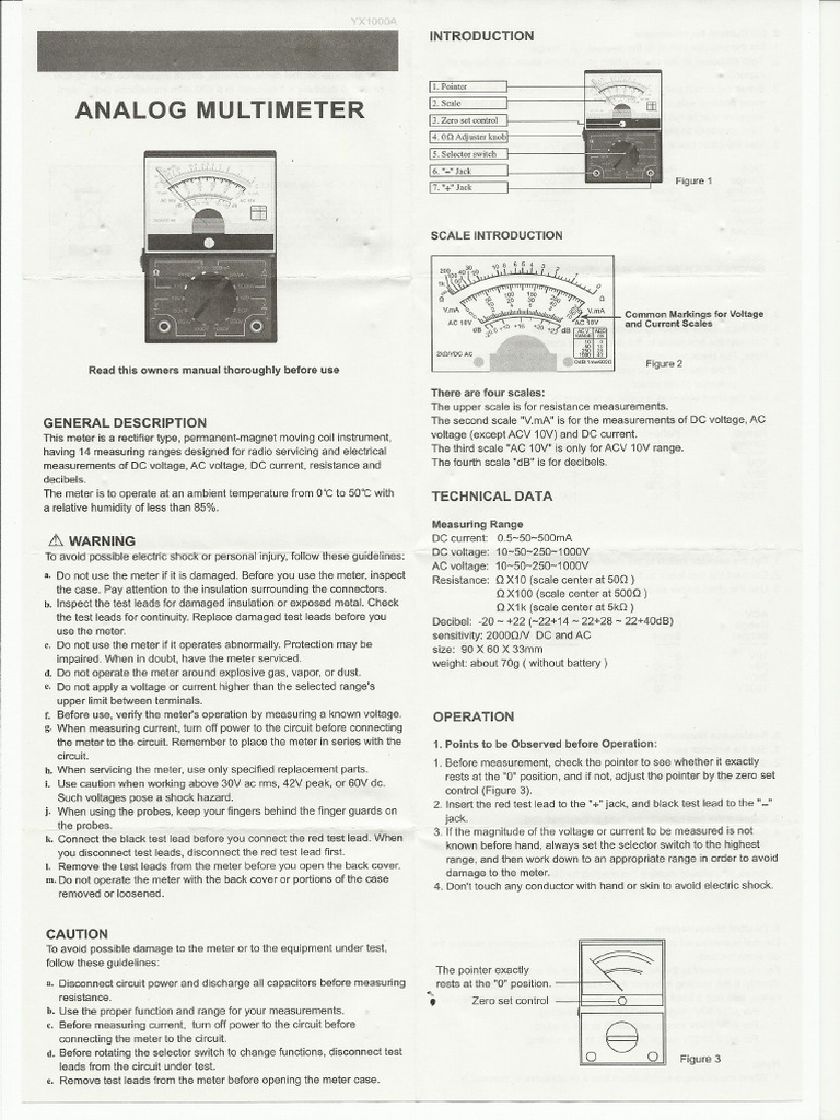 Analog Multimeter YX1000A - Manual | PDF