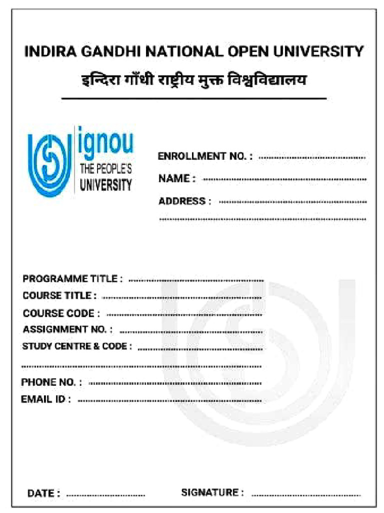 IGNOU Front Page | PDF
